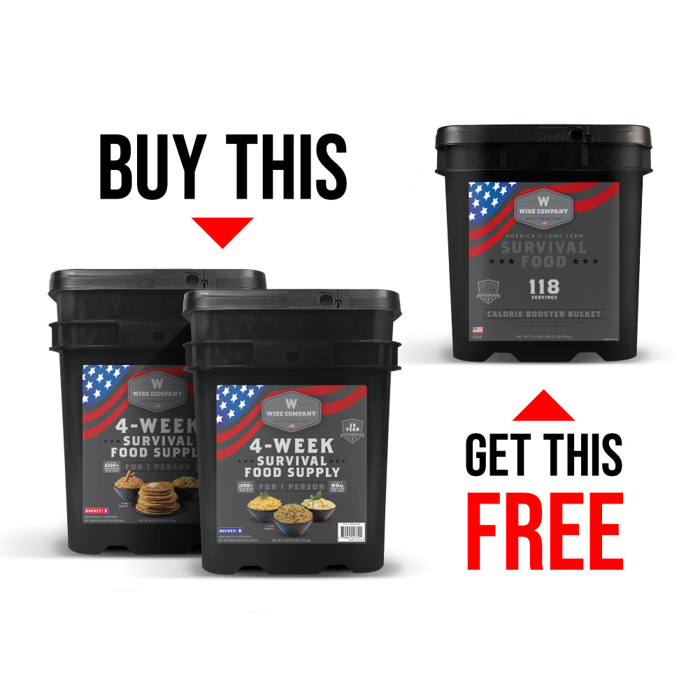 4 Week Survival Food Supply + Calorie Booster Bucket – Wise Company ...